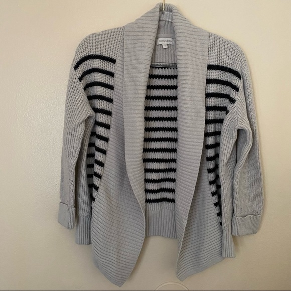 Monsoon | Sweaters | Monsoon Grey Black Striped Cable Knit Open Crdigan ...